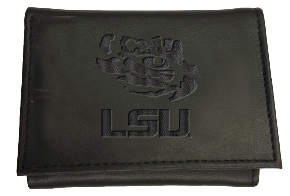LSU Tigers - NCAA Black Leather Trifold Wallet